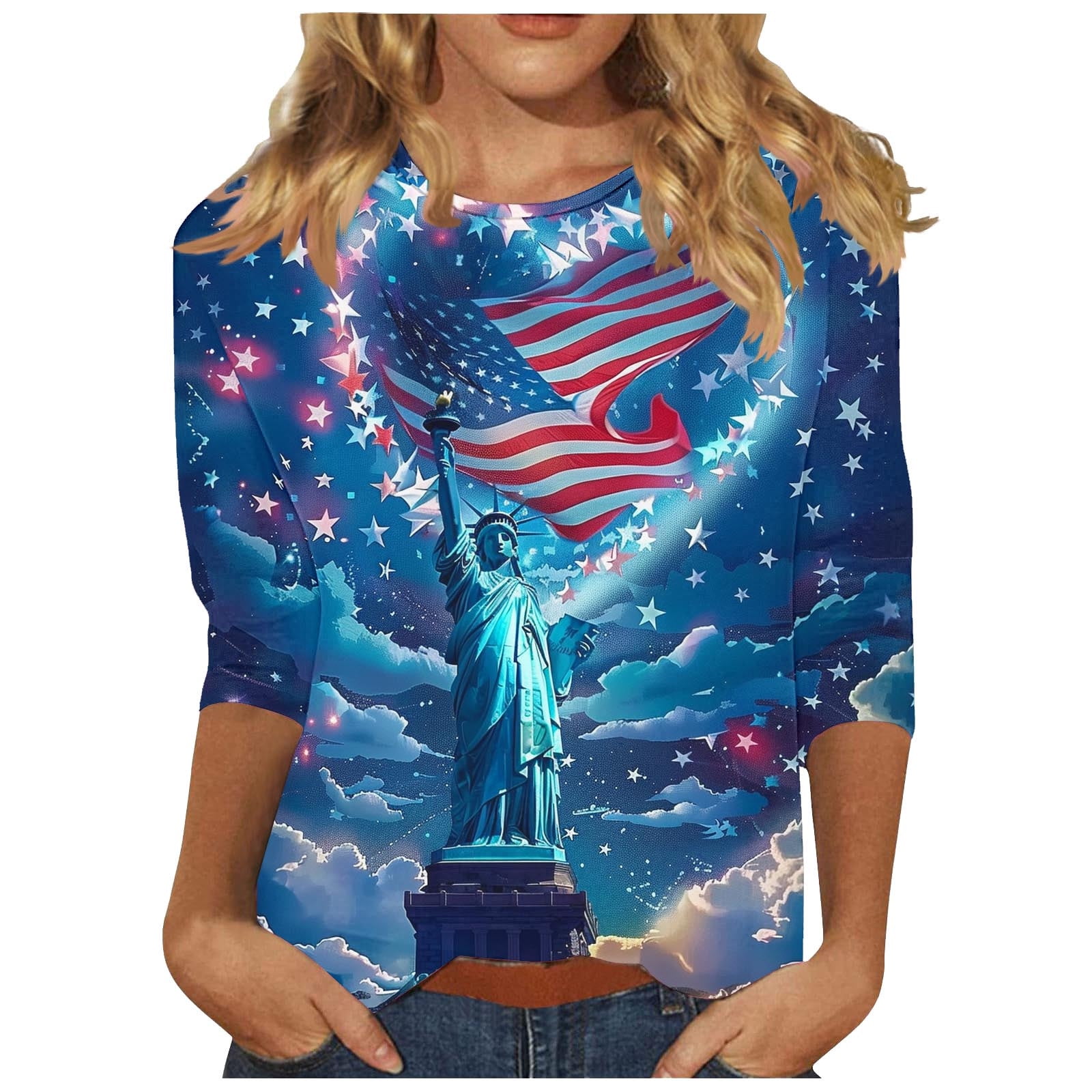 VerPetridure 4th of July Shirts Women American Flag 3/4 Length Sleeve ...