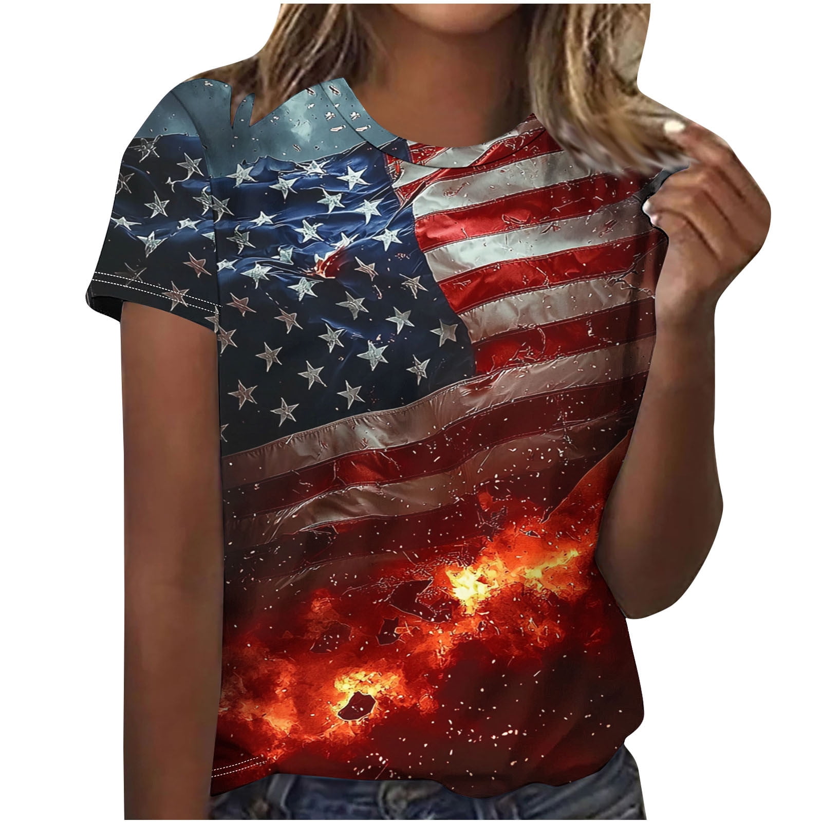 VerPetridure American Flag Shirts for Women 4th of July T-Shirt USA ...