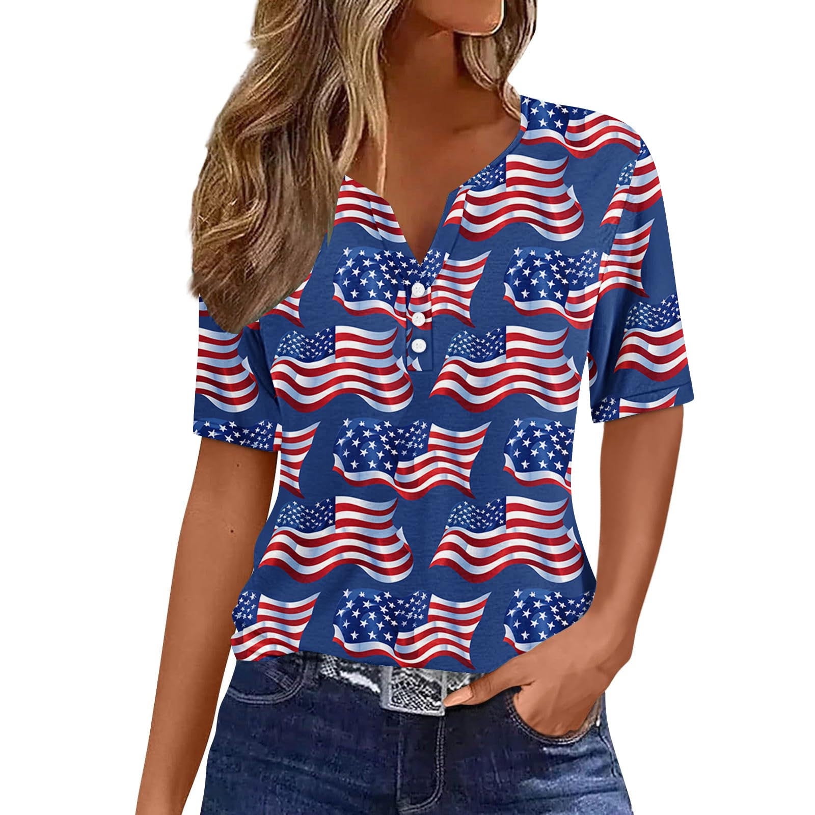VerPetridure American Flag Stars Stripes Shirts for Women 4th of July ...