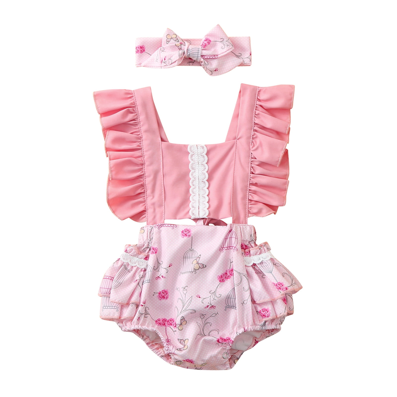 VerPetridure Baby Girl Rompers 0-3 Months Infant Baby Girl Ruffle Lace ...