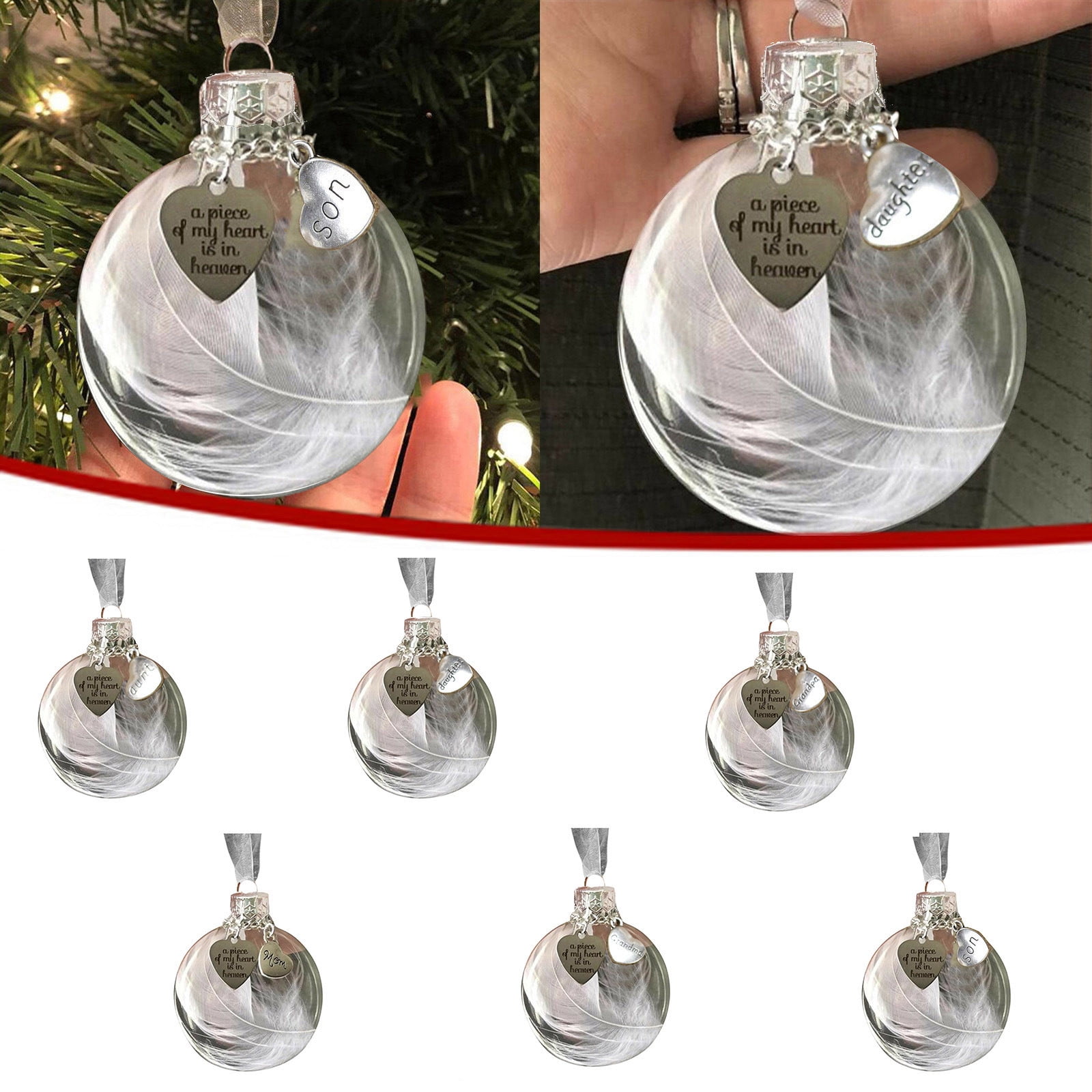 VerPetridure Clear Christmas Memorial Ornament Feather Ball,A Piece of ...