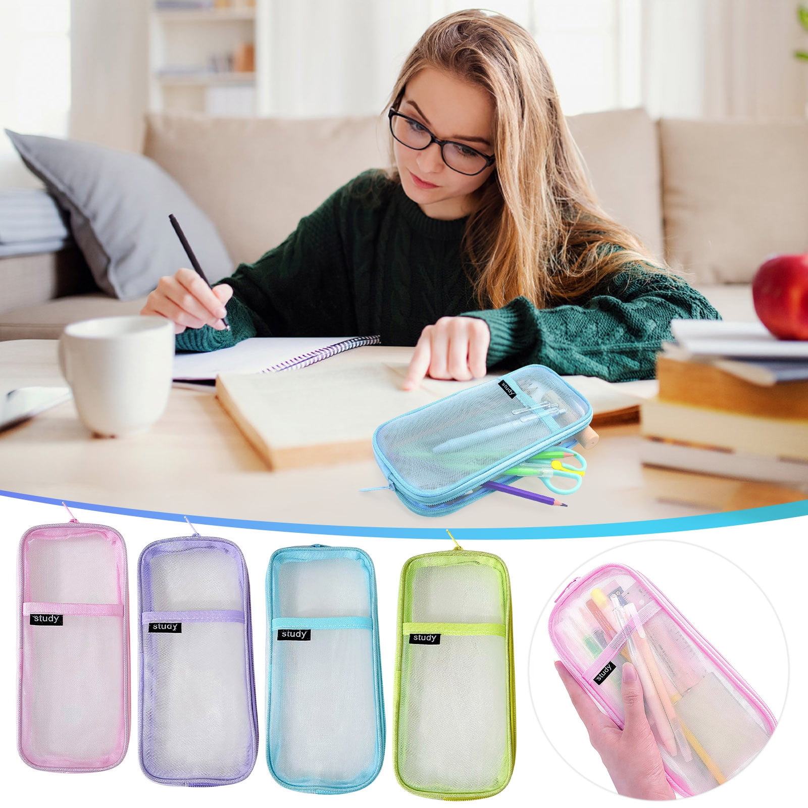 VerPetridure Clear Pencil Case Mesh Pencil Pouch with Zipper,Portable Large Capacity Pencil Bag ...