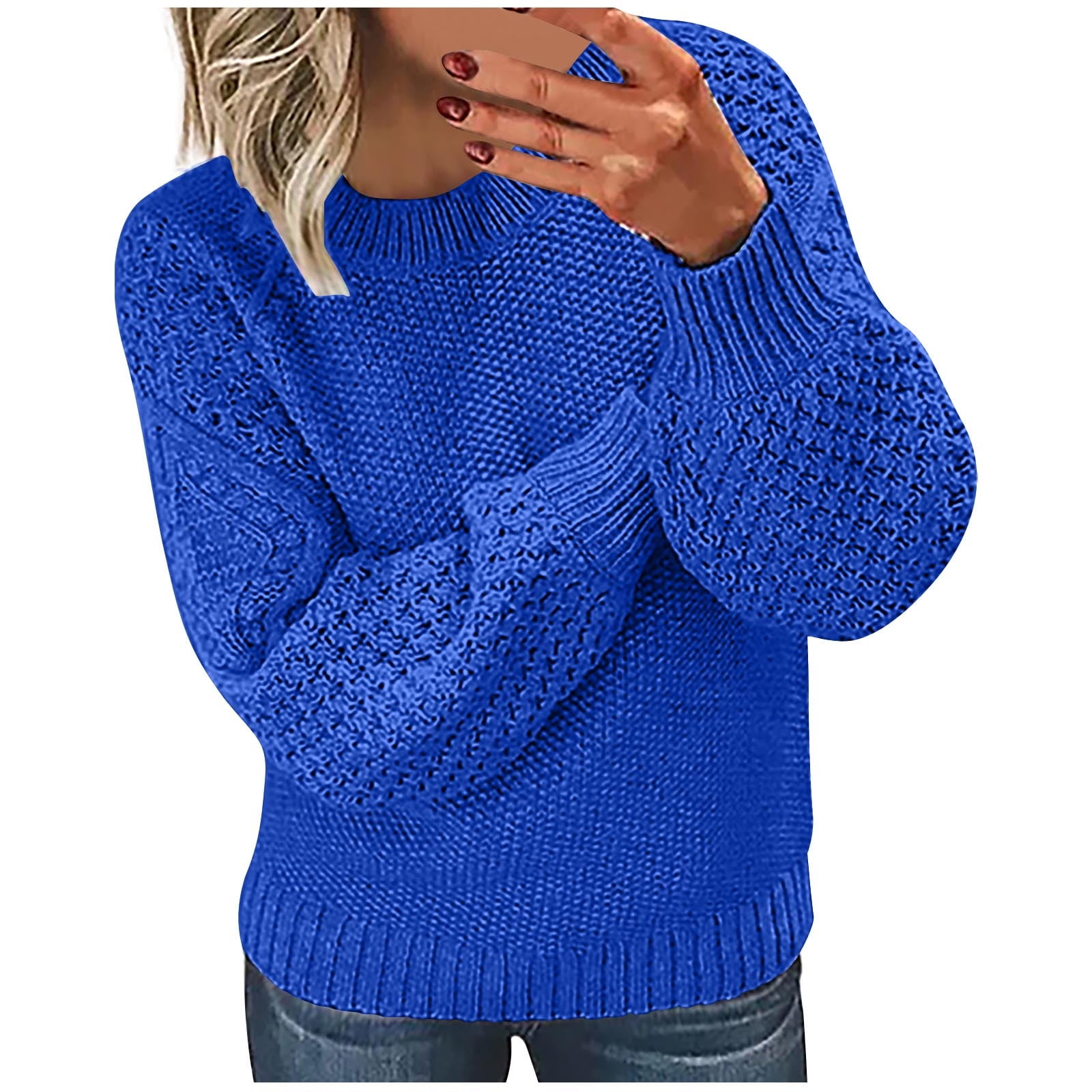 Utoimkio Women's Knit Long Sleeve Pullover Sweaters Solid Color Warm ...
