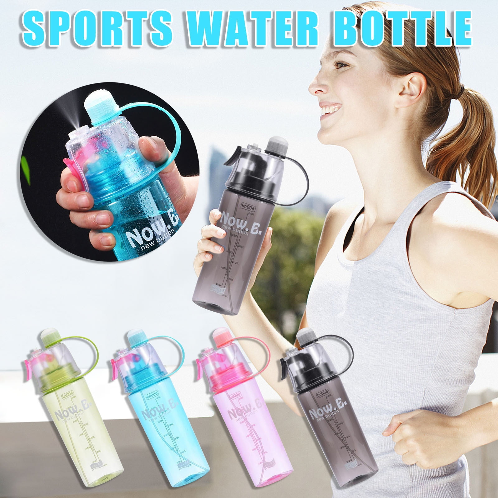 VerPetridure Fitness Sport Water Bottle with Time Marker,20 oz Outdoor Sport Spray Water Bottle ...