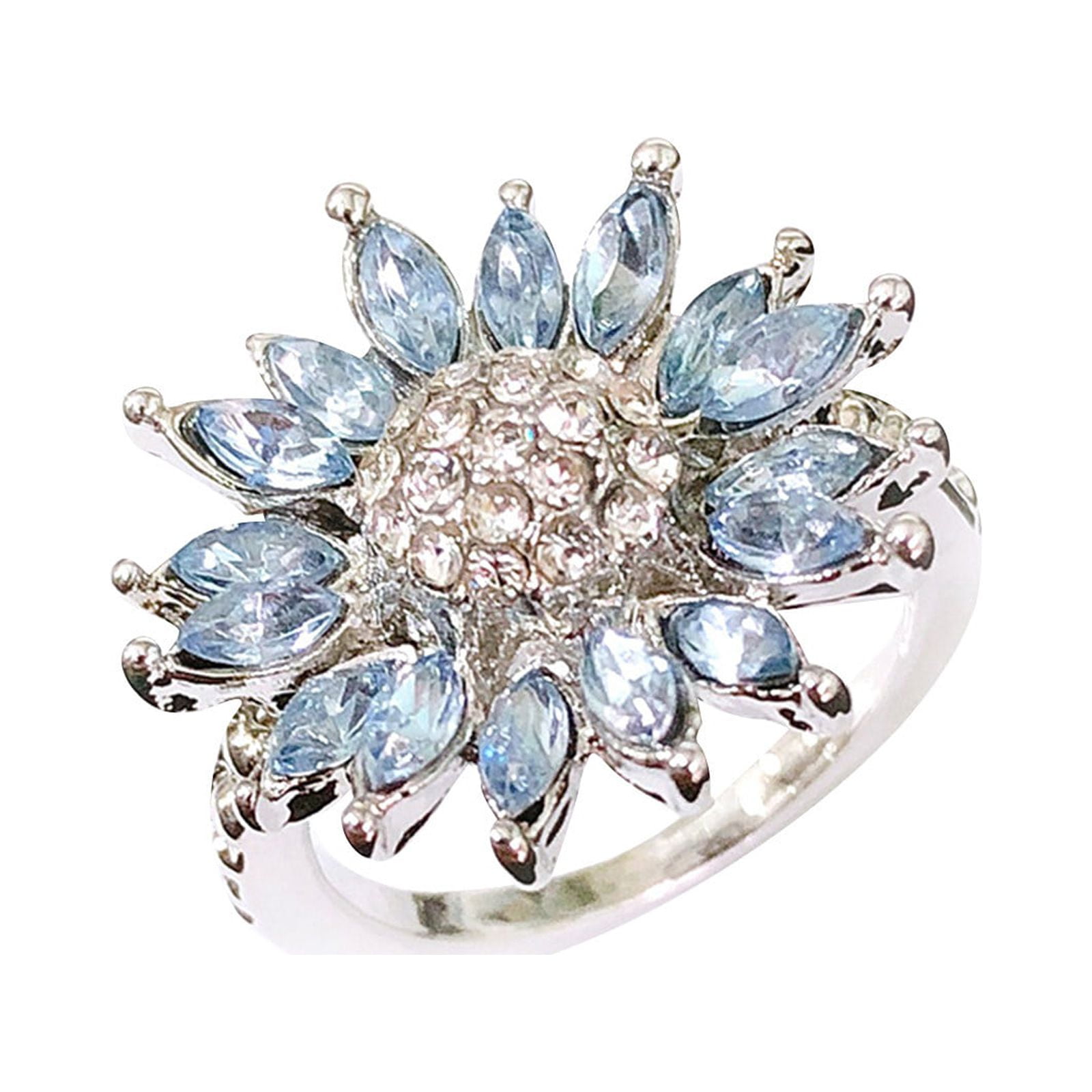 VerPetridure Ladies Light Blue Sunflower Diamond Ring Creative Ring ...