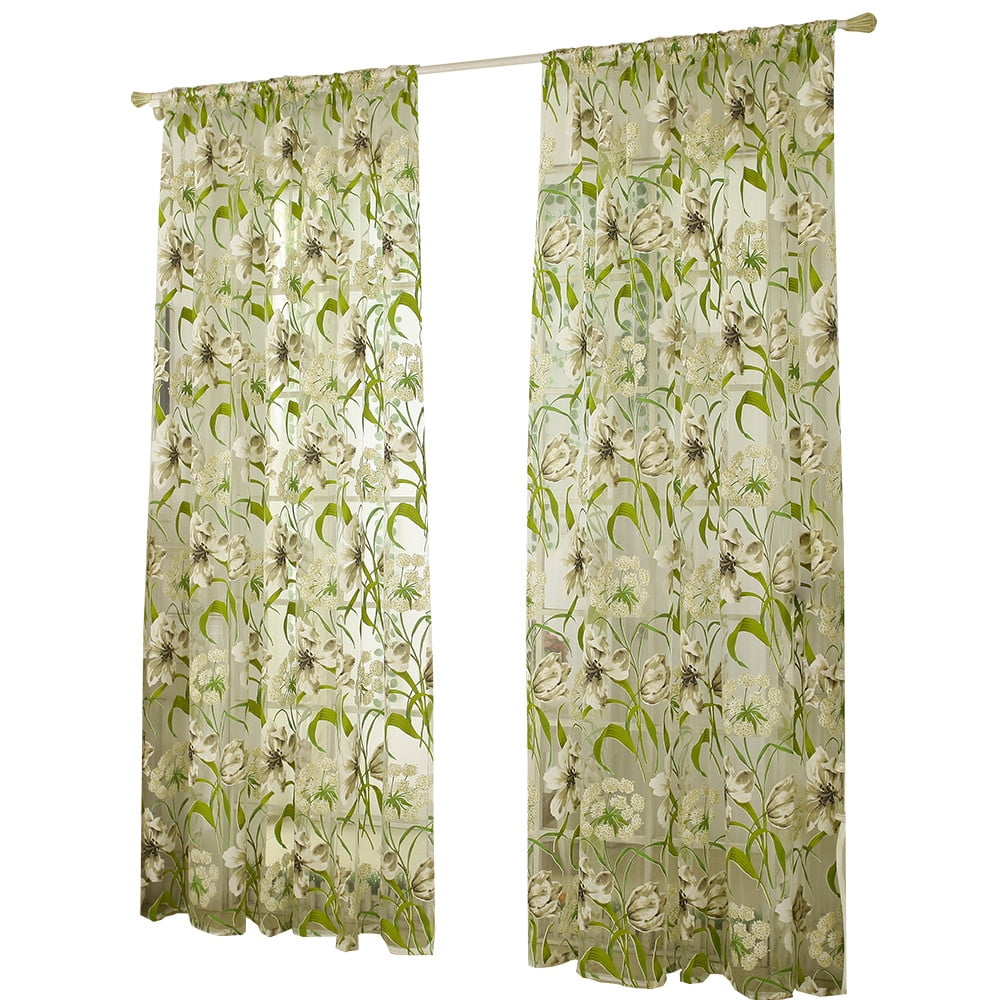 VerPetridure Leaves Sheer Curtain Tulle Window Treatment Voile Drape ...