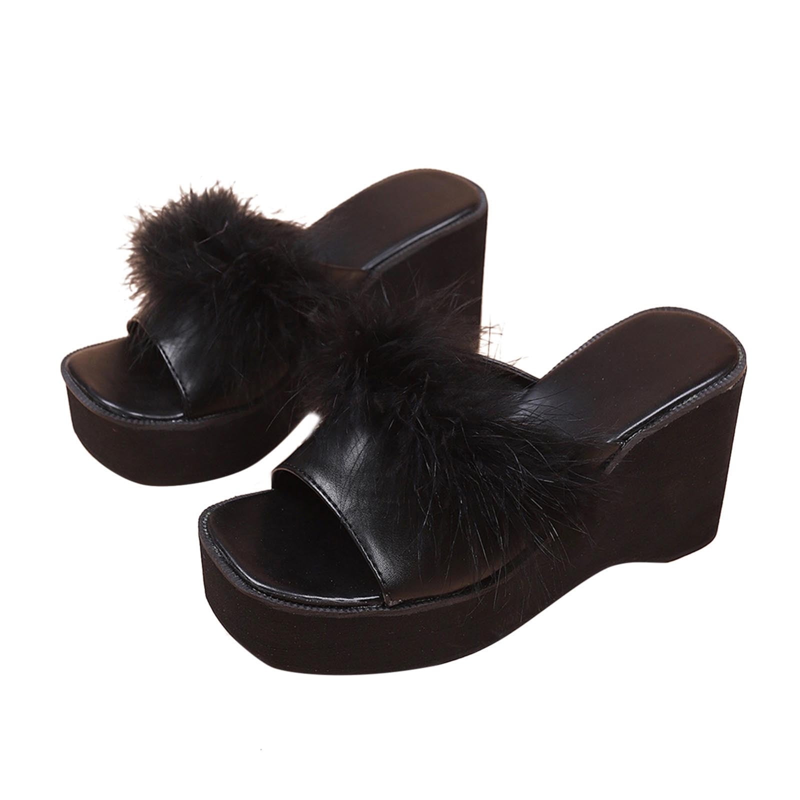 VerPetridure Platform Sandals for Women Women's Wedge-heeled Plush ...