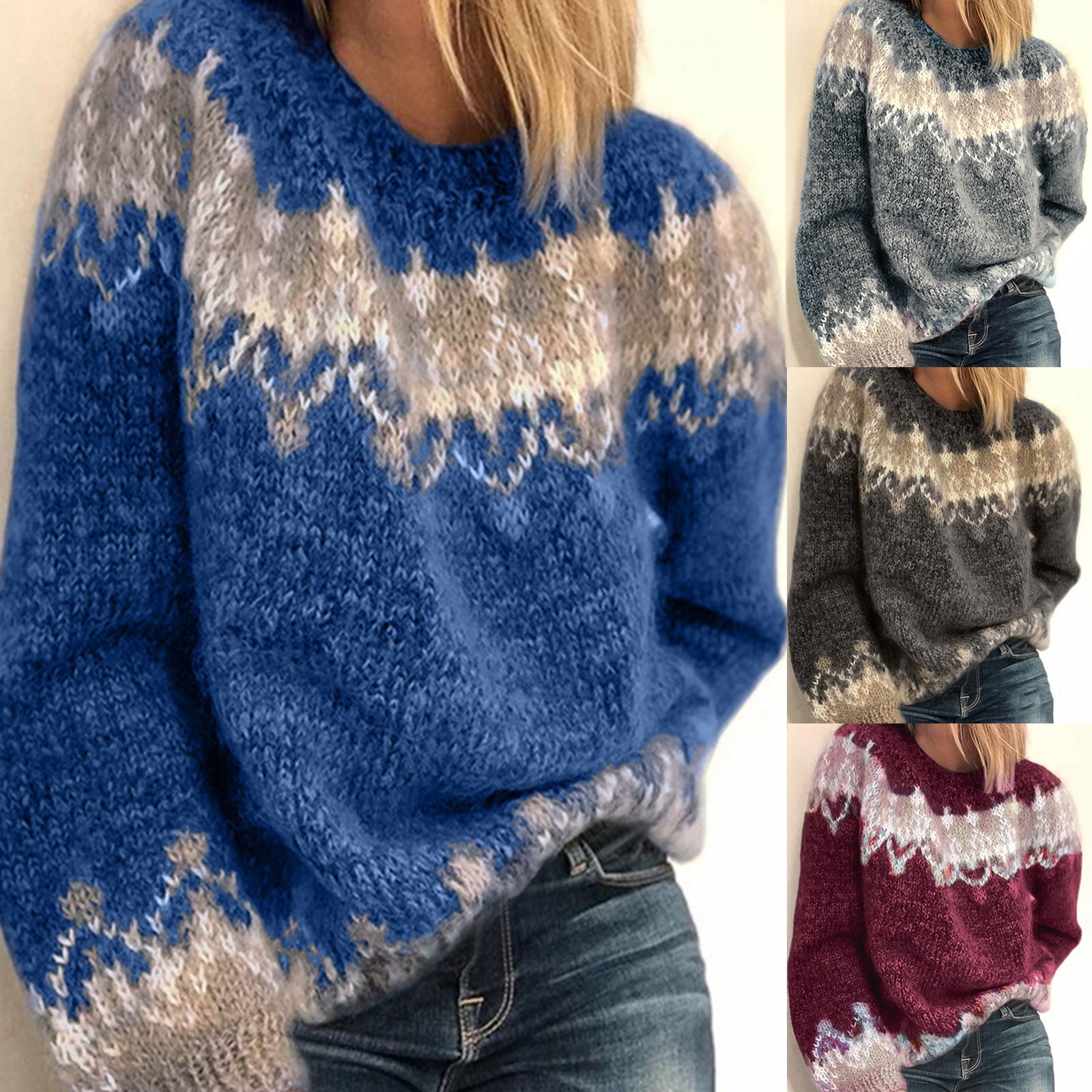 VerPetridure Pullover Sweaters for Women Long Sleeve Color Block Knit ...