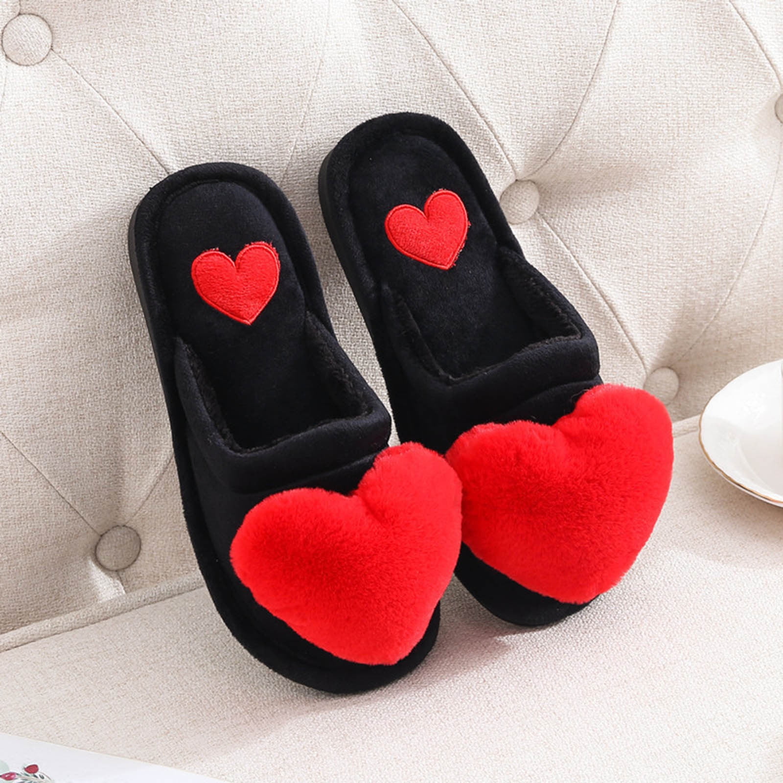 VerPetridure Valentine's Day Women's Flat Sandals Fuzzy Slippers Love ...