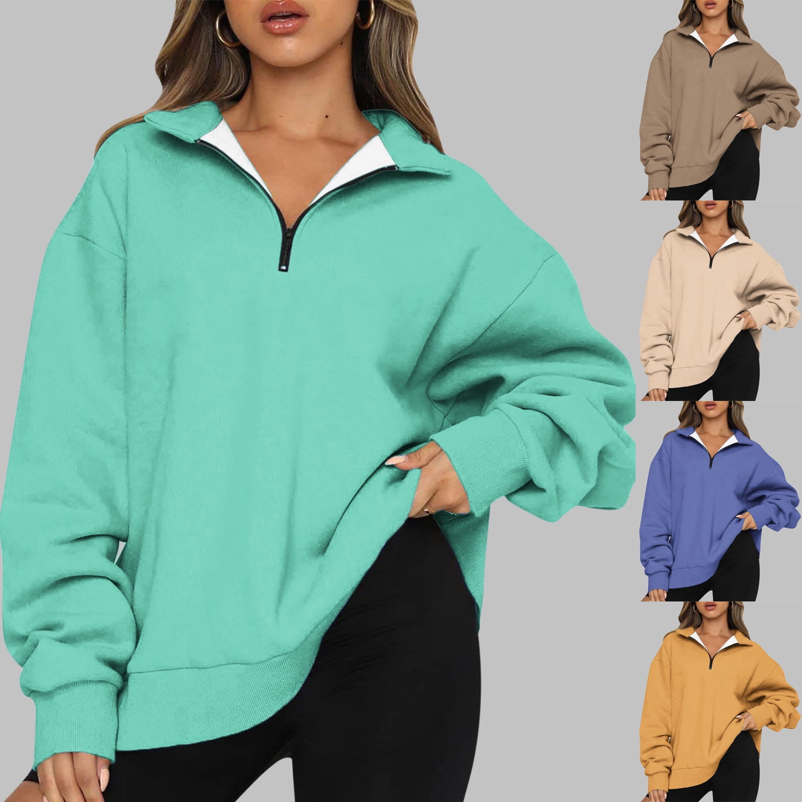 VerPetridure Women's Oversized Sweatshirts Quarter Zip Long Sleeve ...