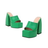 EQWLJWE Platform Super High Heels Mules for Women Chunky Block Studded ...