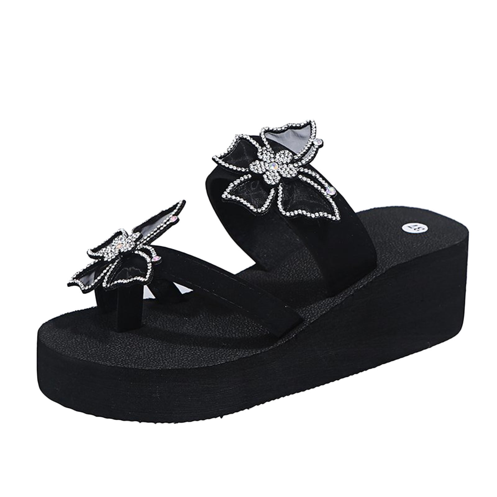 VerPetridure Womens Wedge Sandals Women Rhinestone Slope Heel Open Toe ...