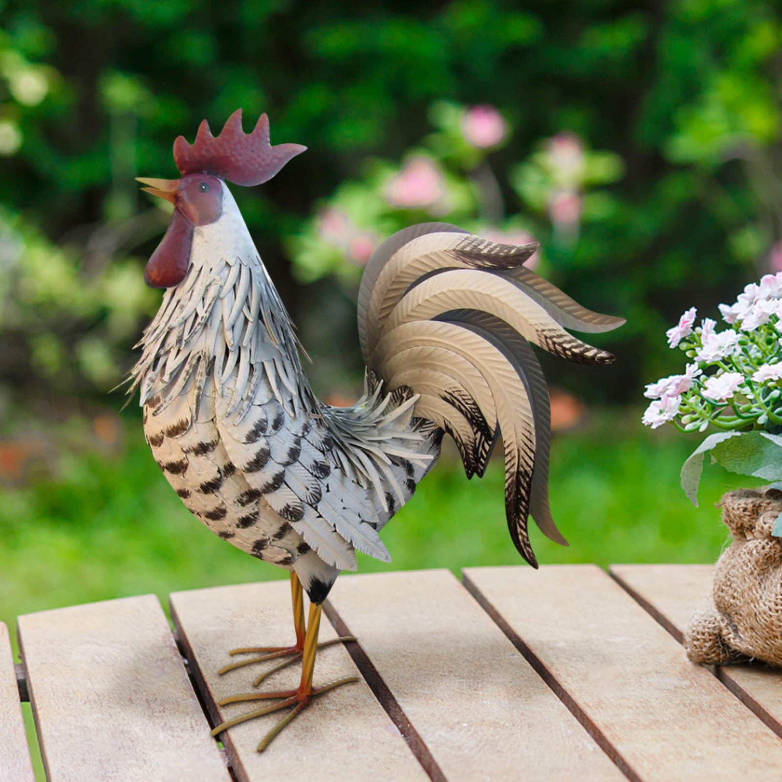 Utoimkio Metal Rooster Statue, Garden Decor, Chicken Sculpture for Yard ...