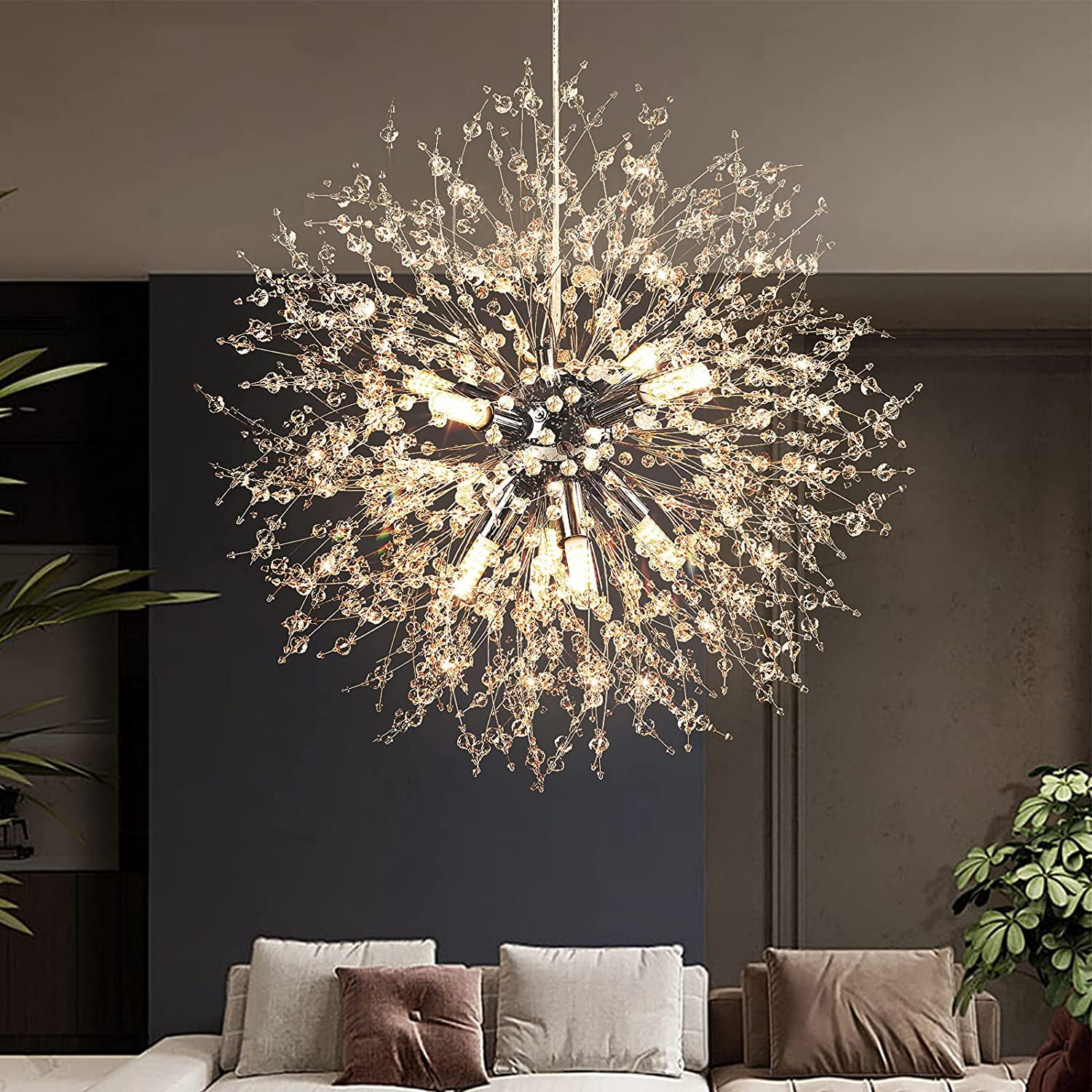 VerRon Modern Crystal Chandeliers Firework, Semi Flush Mount Ceiling ...