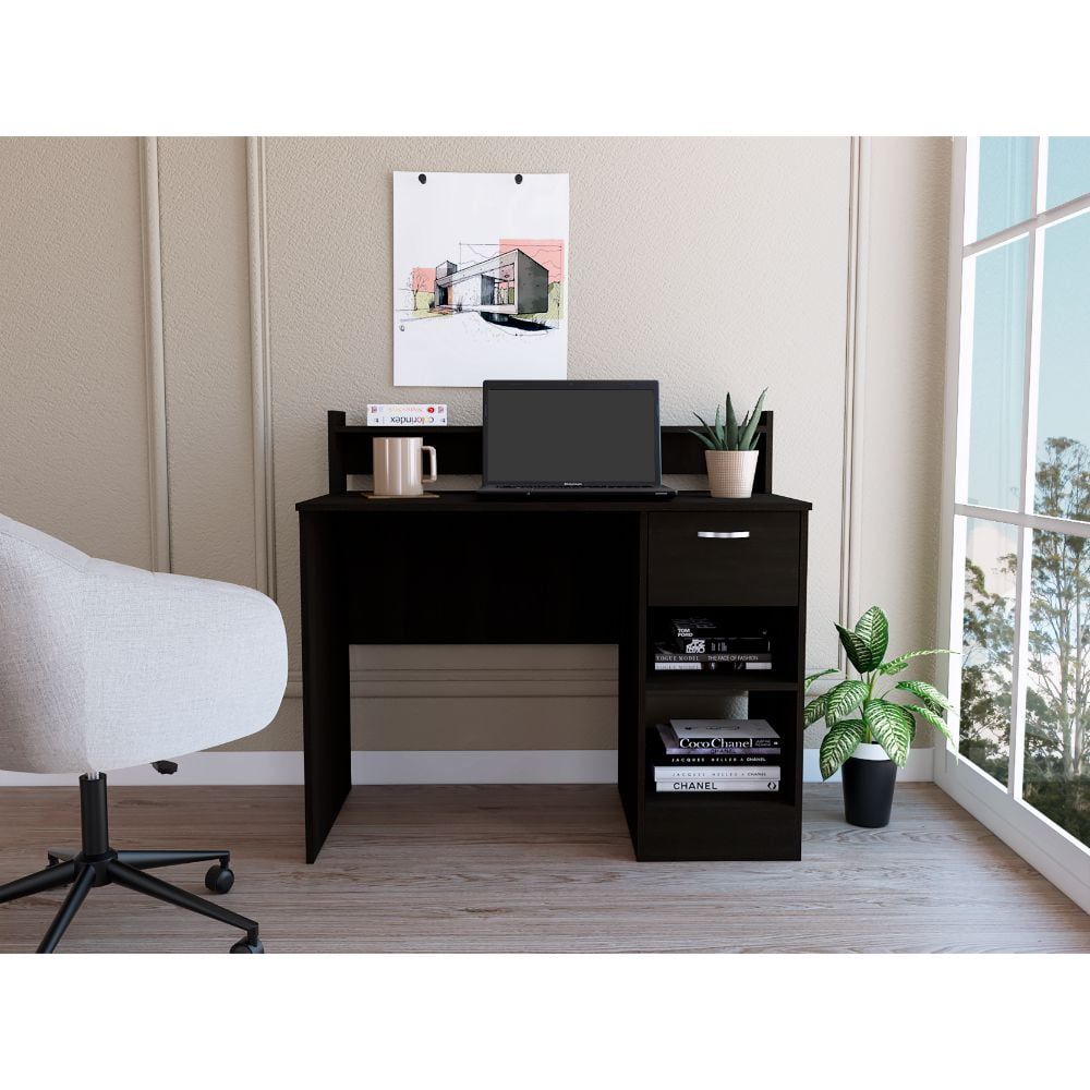 Vera Computer Desk with Open Shelf, 2 Storage Shelves, Built-in Drawer ...