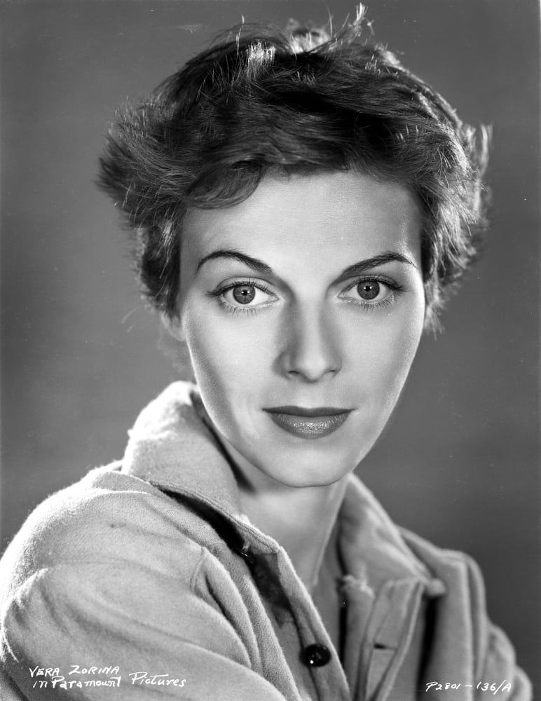Vera Zorina posed in a wool, button down top, with a wide collar, while ...