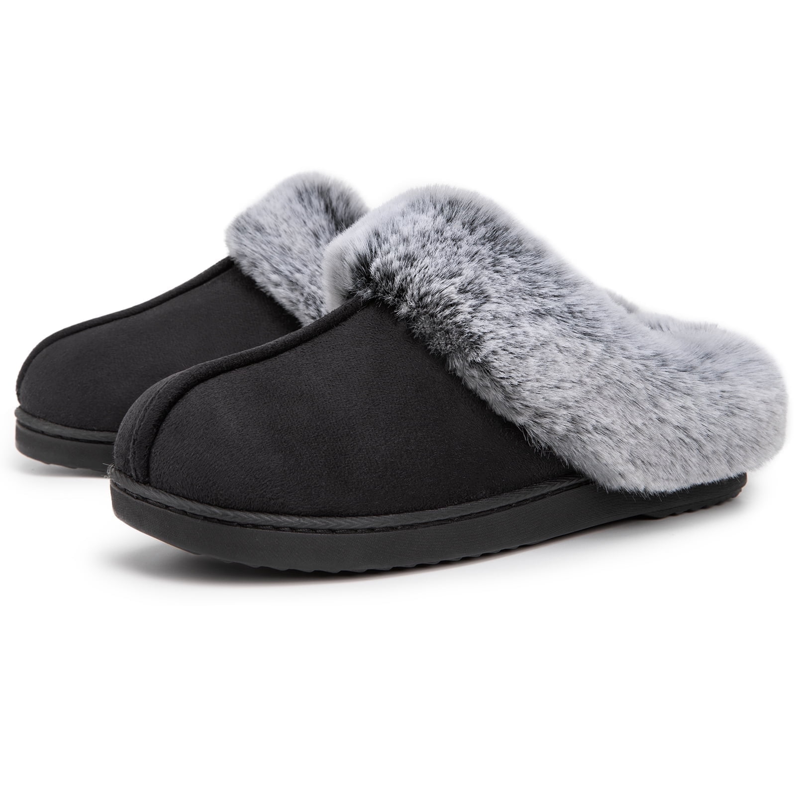 Vera Cosy Women's Suede Memory Foam Slippers, Faux Fur Collar, Anti ...