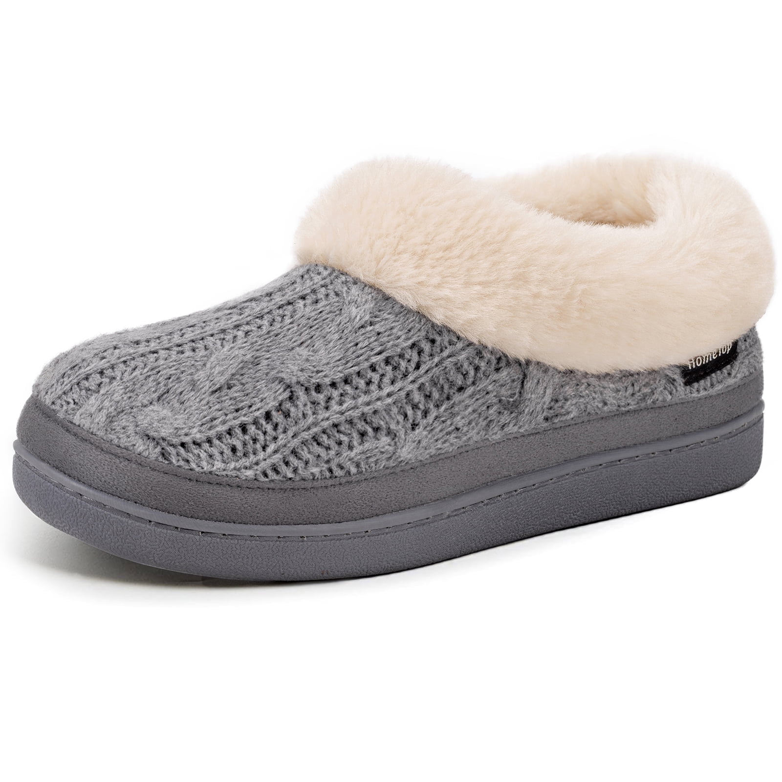 Vera Cosy Women's Cozy Cable Knit Memory Foam Slippers, Fuzzy Plush Collar, Gray, 9 US - Walmart.com