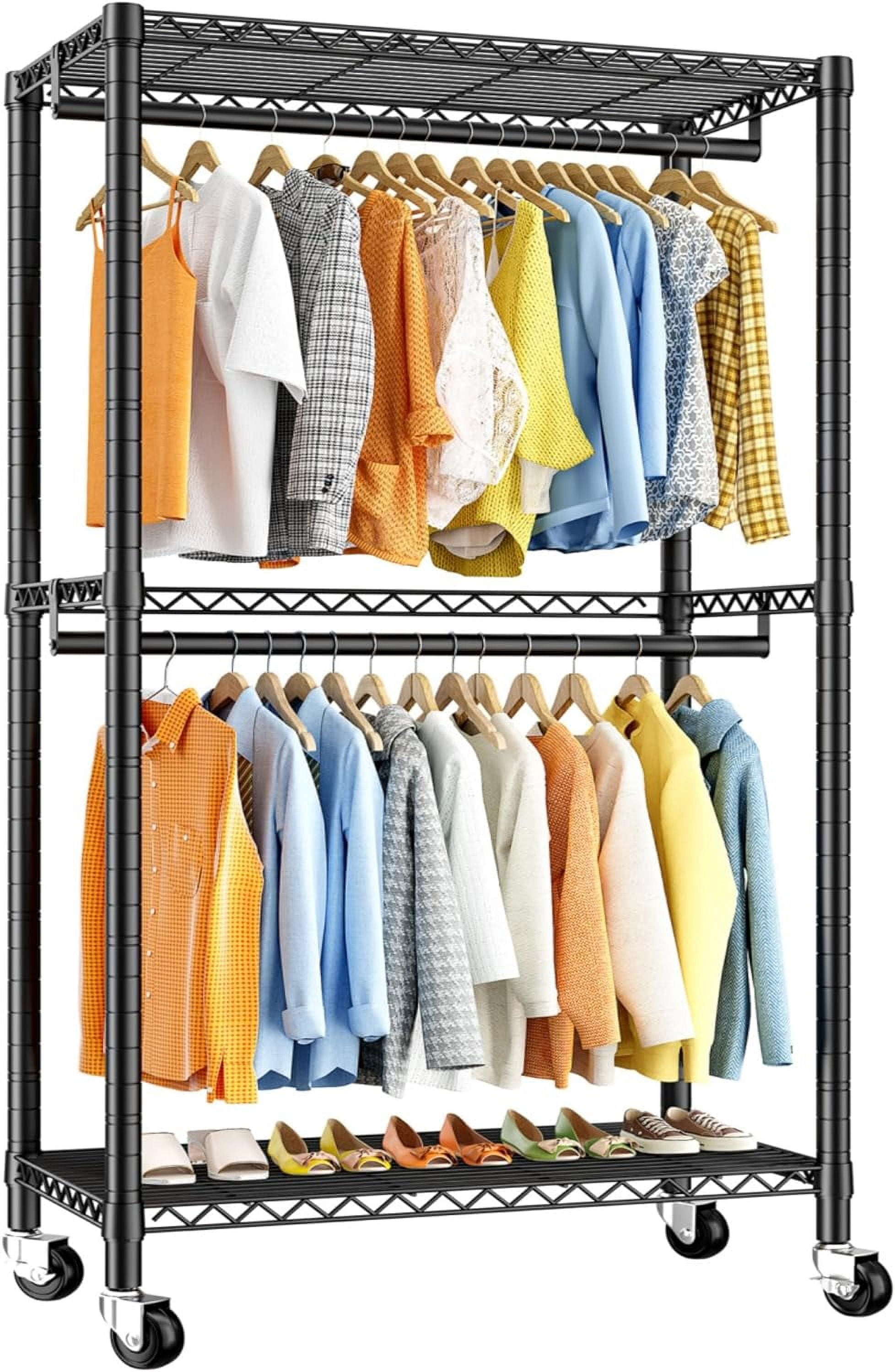 Verabell 79''H Heavy Duty Clothing Rack with Wheels,Adjustable Wardrobe ...