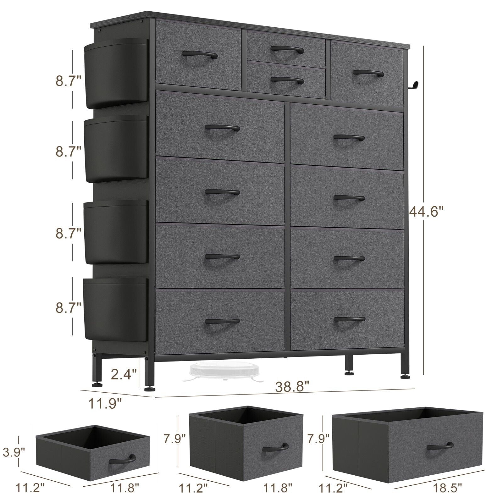 Verabella 12 Drawer Dresser for Bedroom Fabric Chest of Drawers Side ...