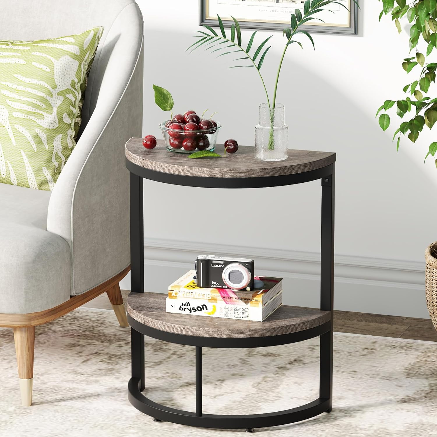 Verabella 2-Tier End Table Half Round, Narrow Semi Circle Side Tables ...