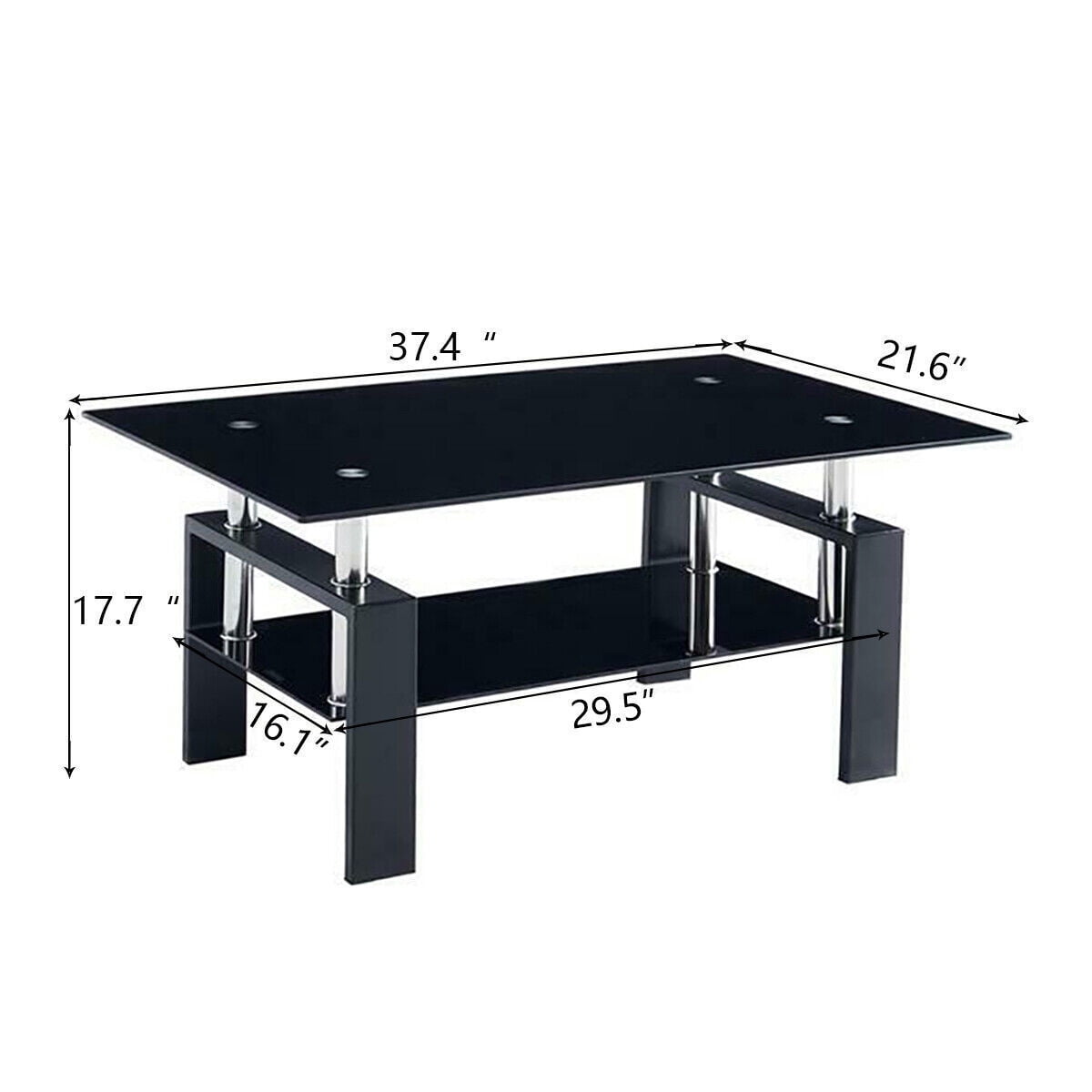 Verabella 2-Tier Living Room Coffee Table Glass Tabletop Modern Side ...