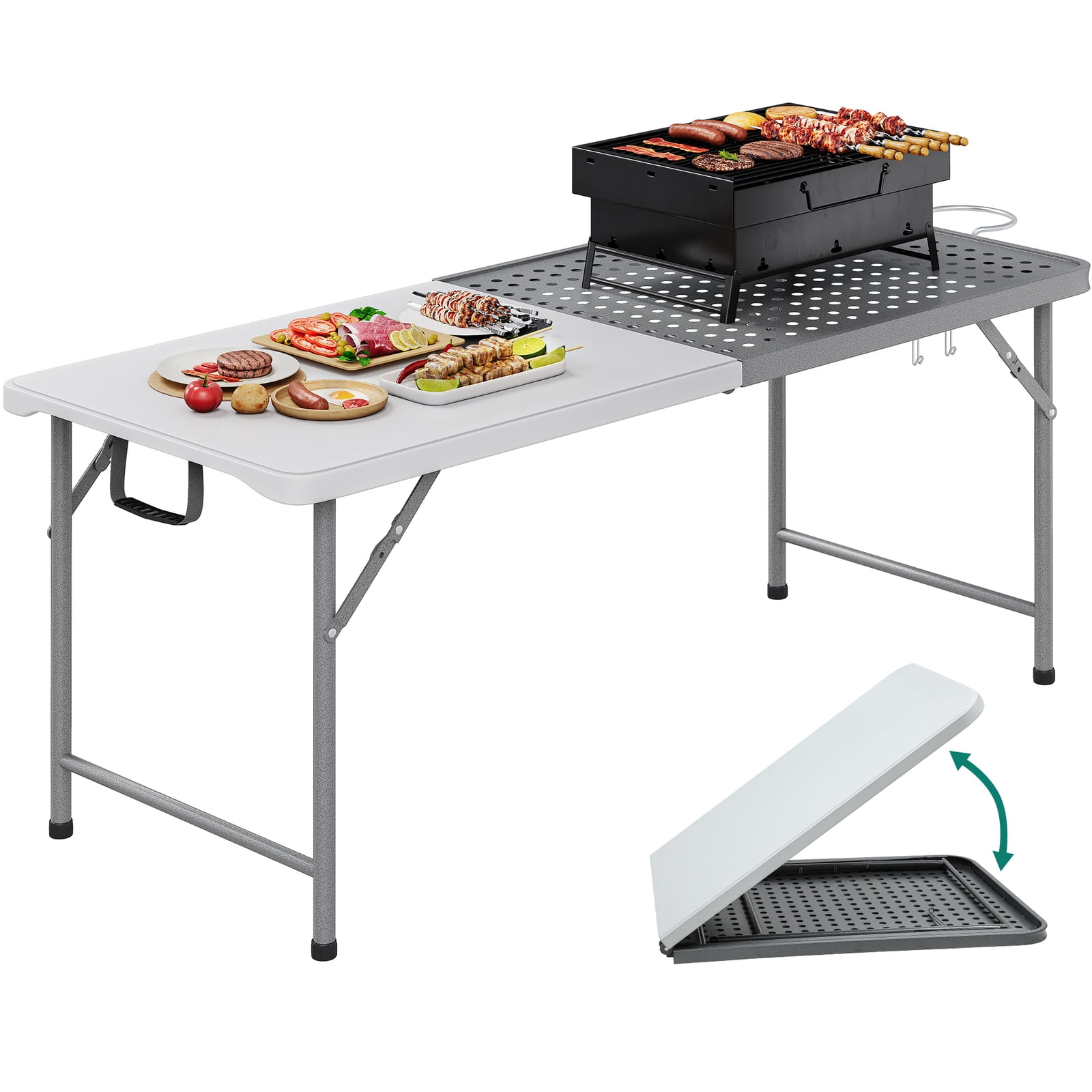 Verabella 2-in-1 Metal Folding Table for Grill 6Ft Design for Camping ...