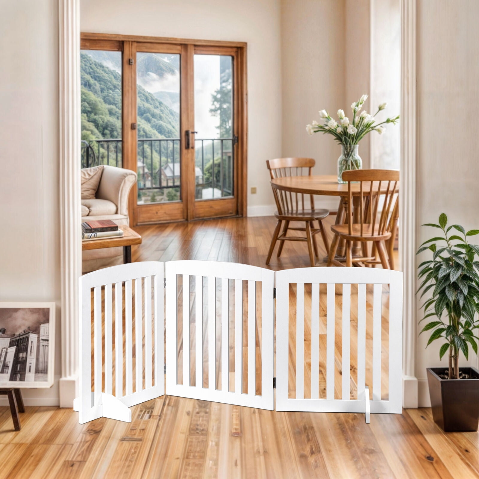 Verabella 24" Pet Dog Gate 3 Panels Foldable Pet Fence Expandable Dog ...