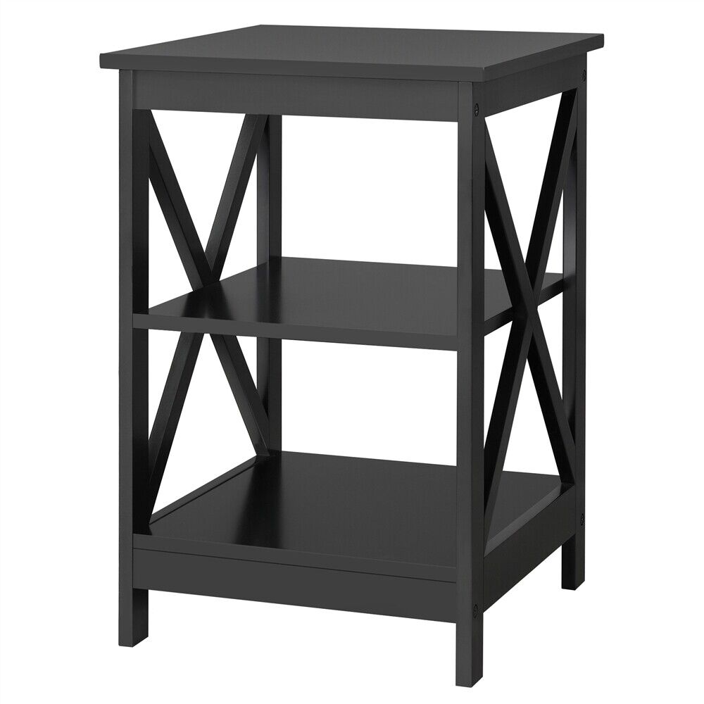 Verabella 3-Tier End Table with Storage Shelves Versatile X-Design Wood ...