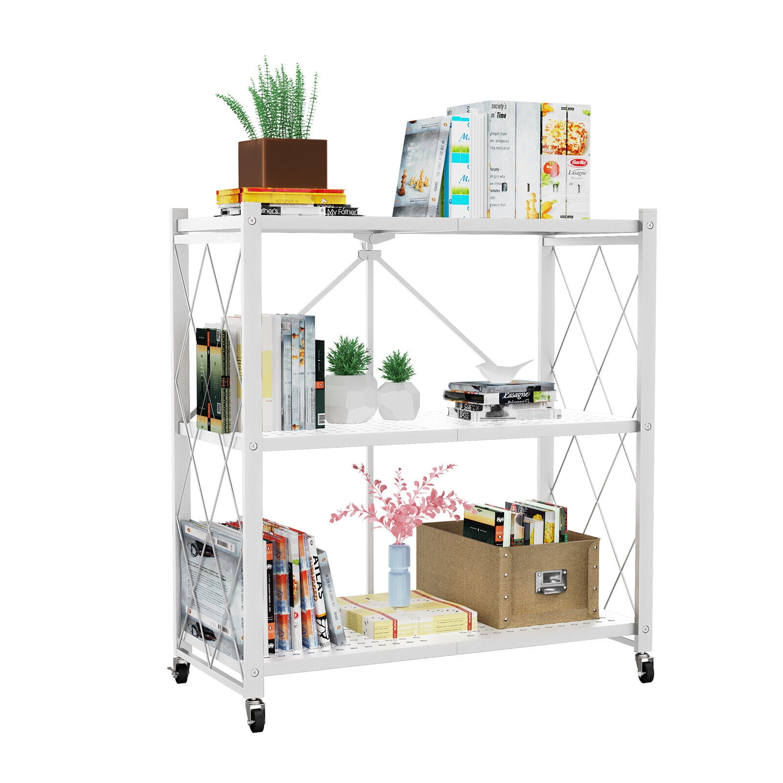 Verabella 3 Tier Heavy Duty Foldable Metal Rack Storage Shelving Unit ...