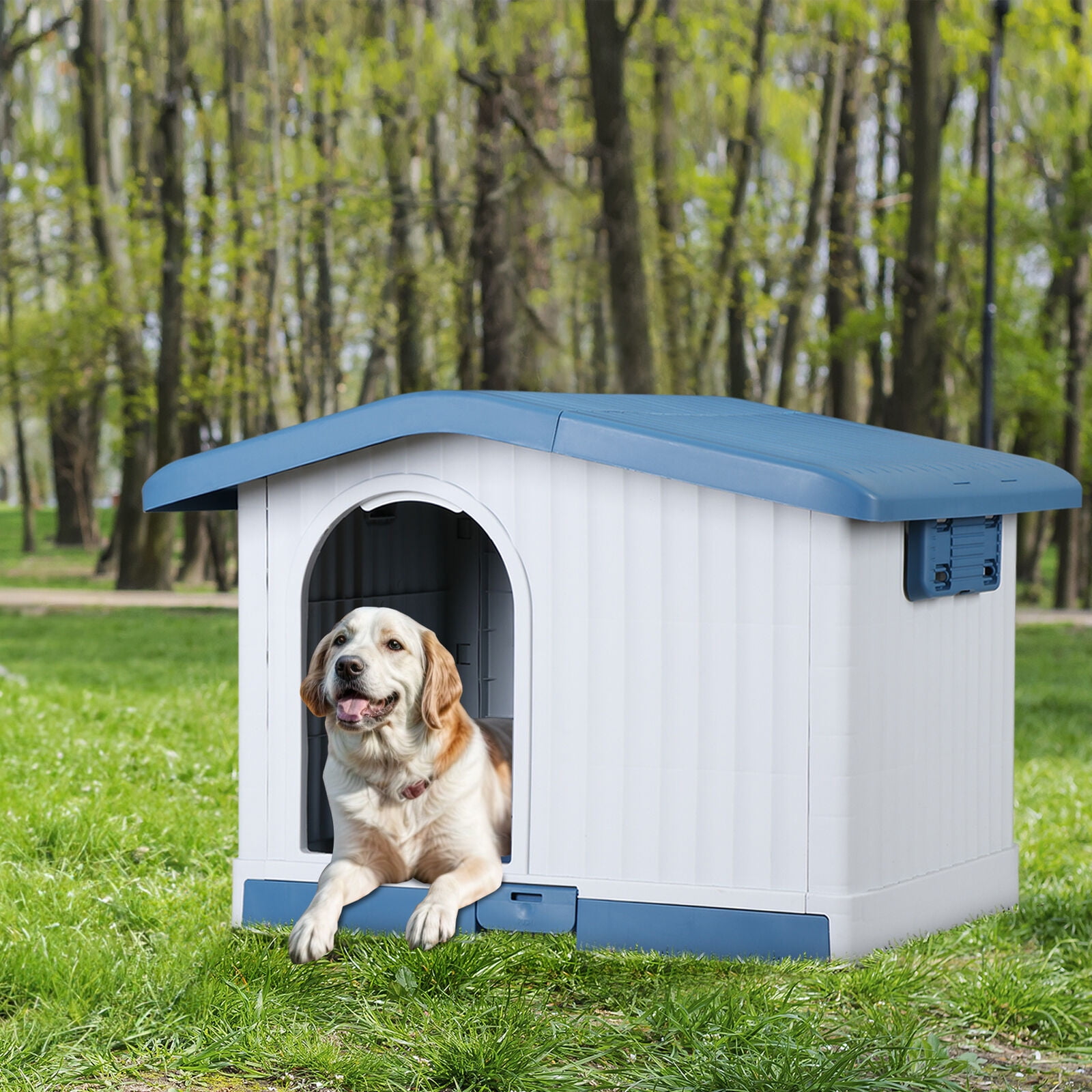 Verabella 34.6'' Large Plastic Dog House with Liftable Roof Detachable ...