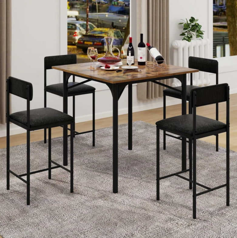 Verabella 5-Piece Bar Table and Chairs Set for 4 Kitchen Breakfast ...