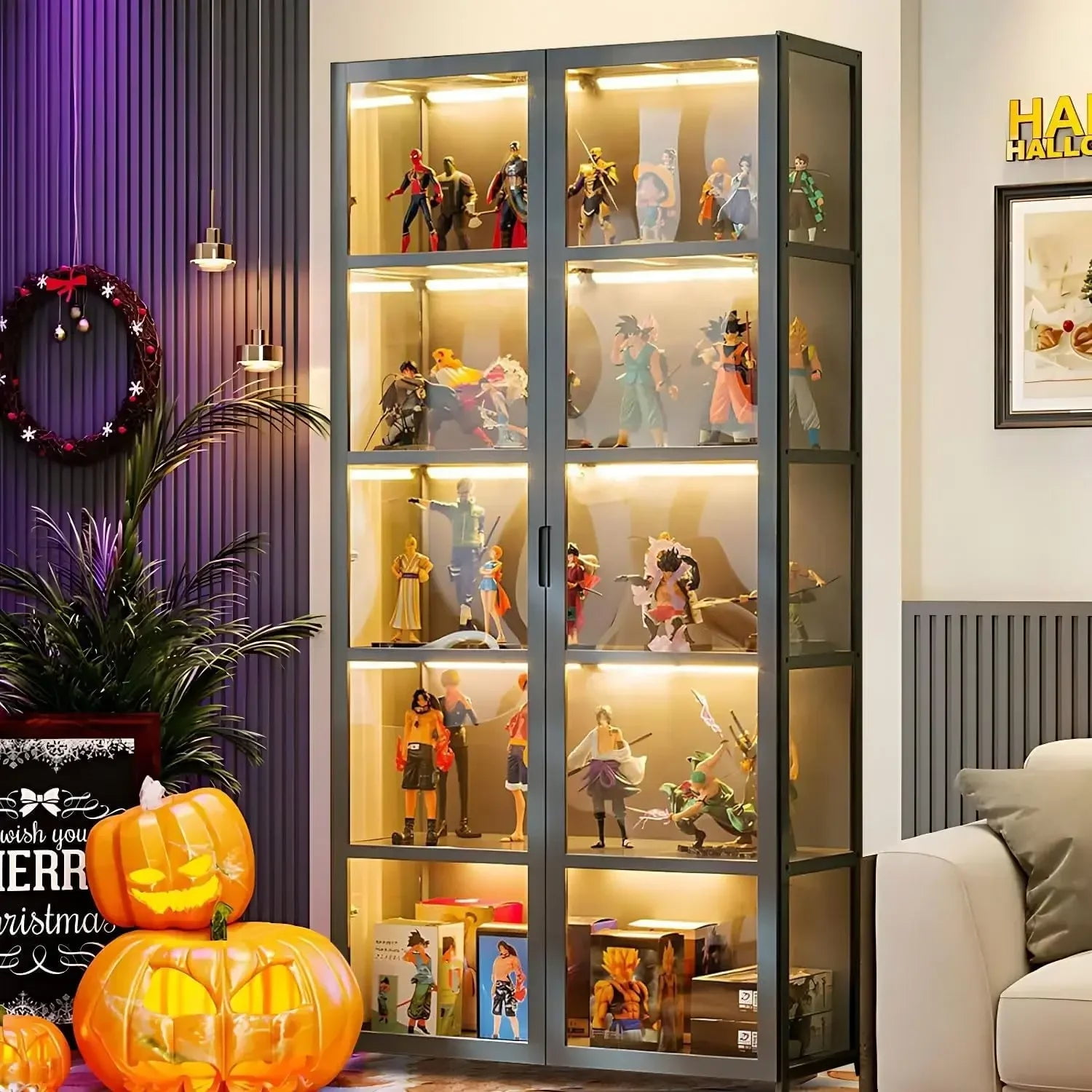 Verabella 5-Tier Curio Display Cabinet, Storage Shelves with Acrylic Door, Collectibles Toy ...