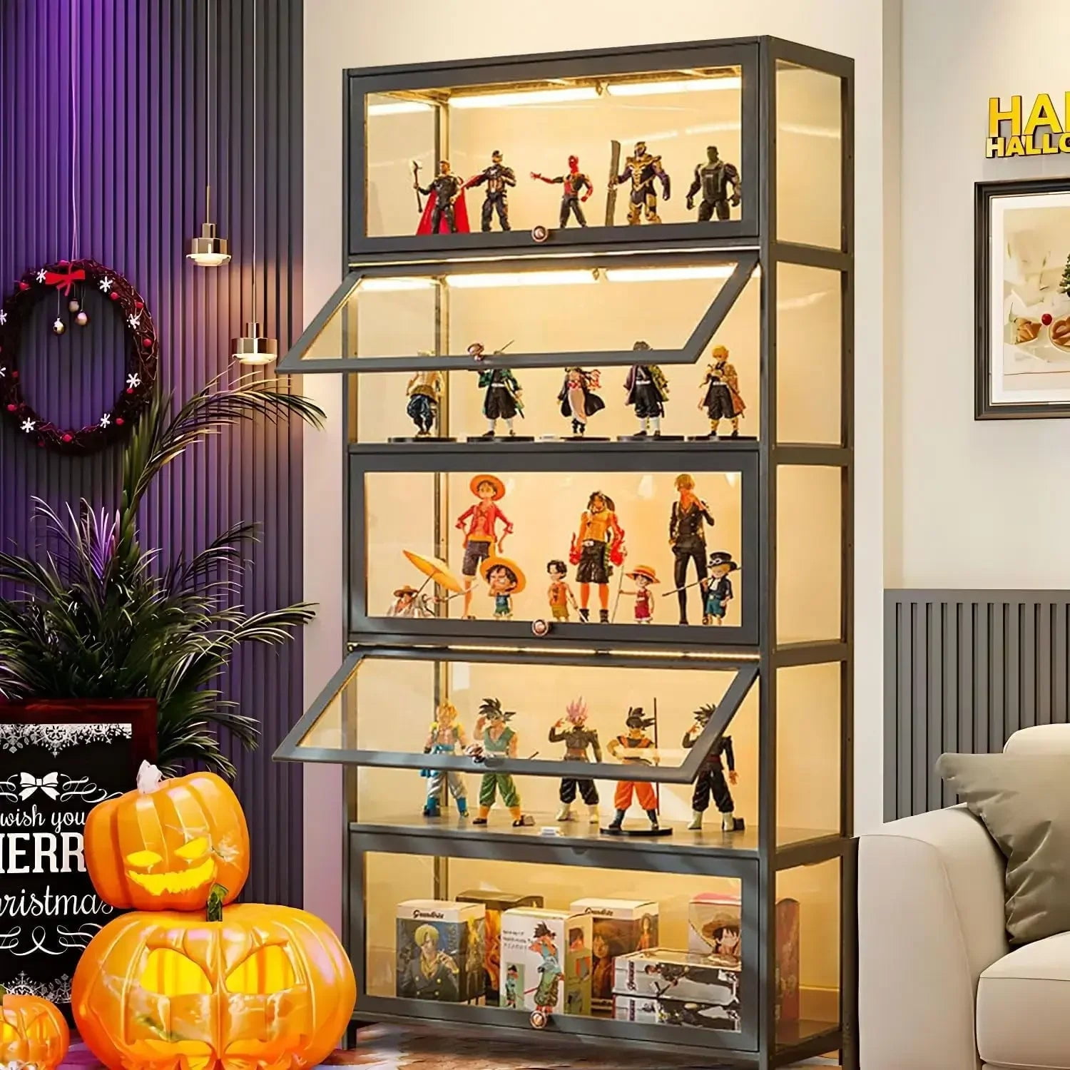 Verabella 5-Tier Curio Display Cabinet, Storage Shelves with Acrylic Door, Collectibles Toy ...