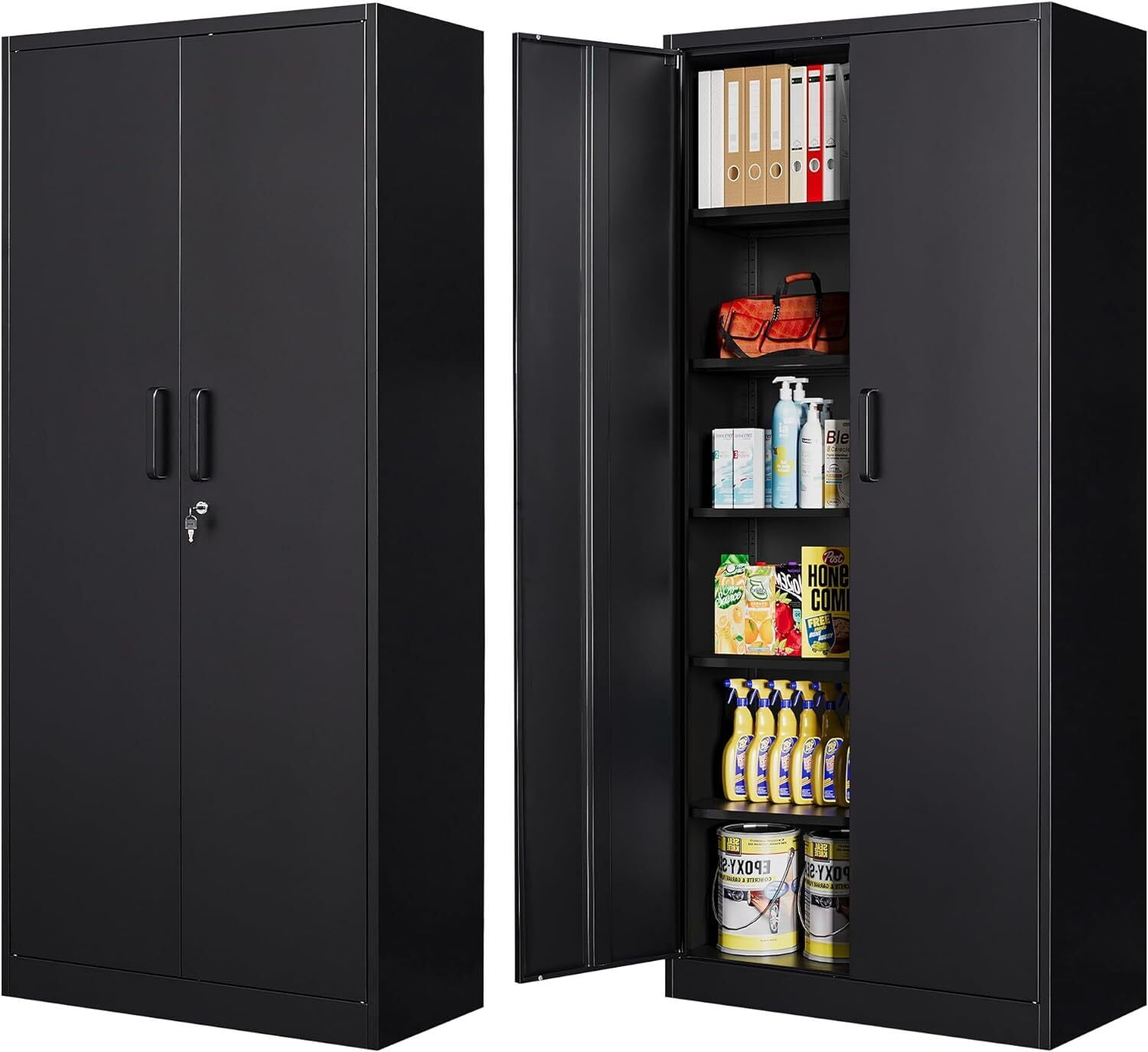 Verabella Black Garage Storage Cabinet with Doors and Shelves, Steel ...