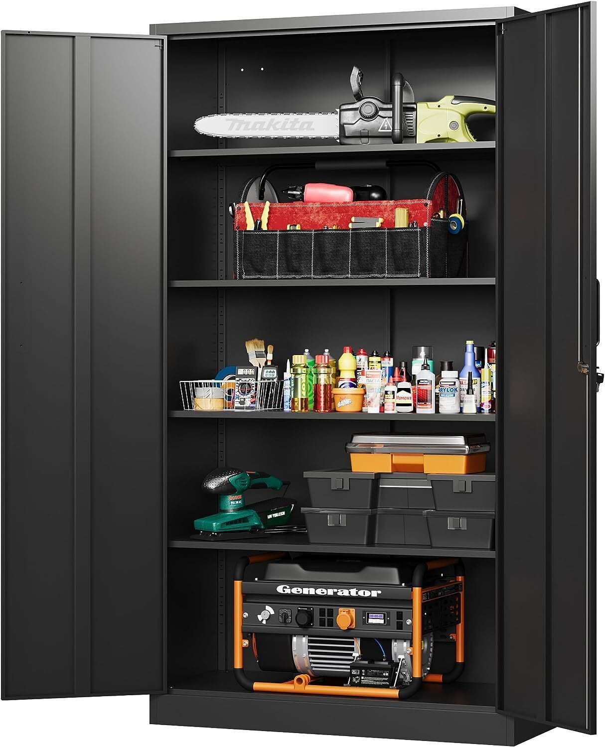 Verabella Black Garage Storage Cabinet with Doors and Shelves, Steel ...
