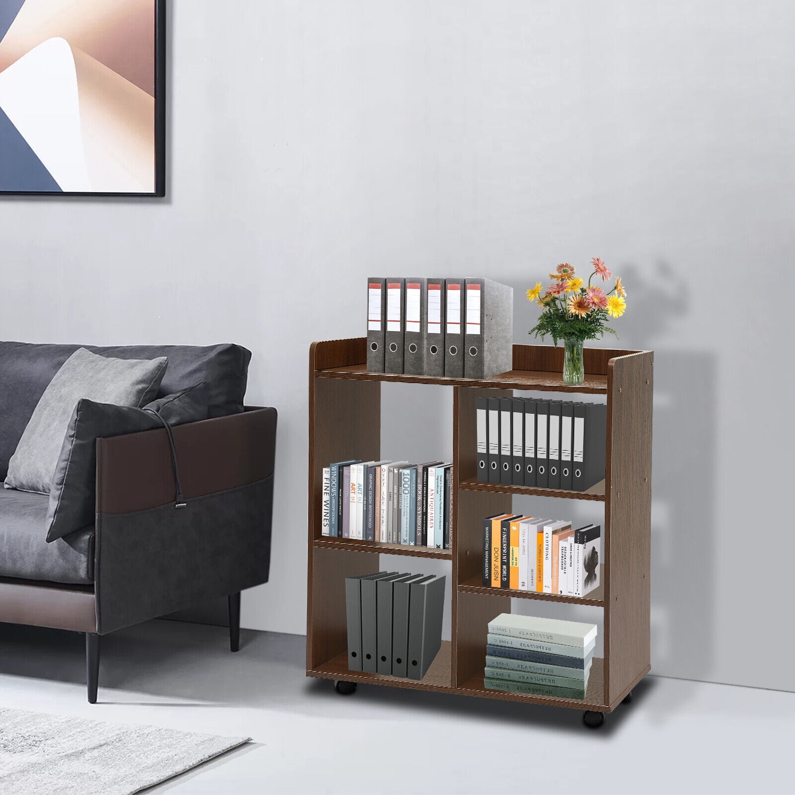 Verabella Bookshelf with Wheels Book Storage Organizer Bookcase Floor ...