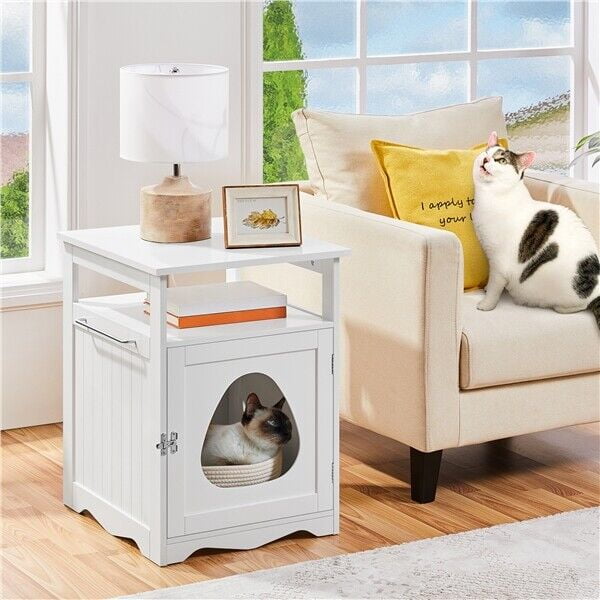 Verabella Cat Litter Box Enclosure Decorative Pet House Cat Washroom ...