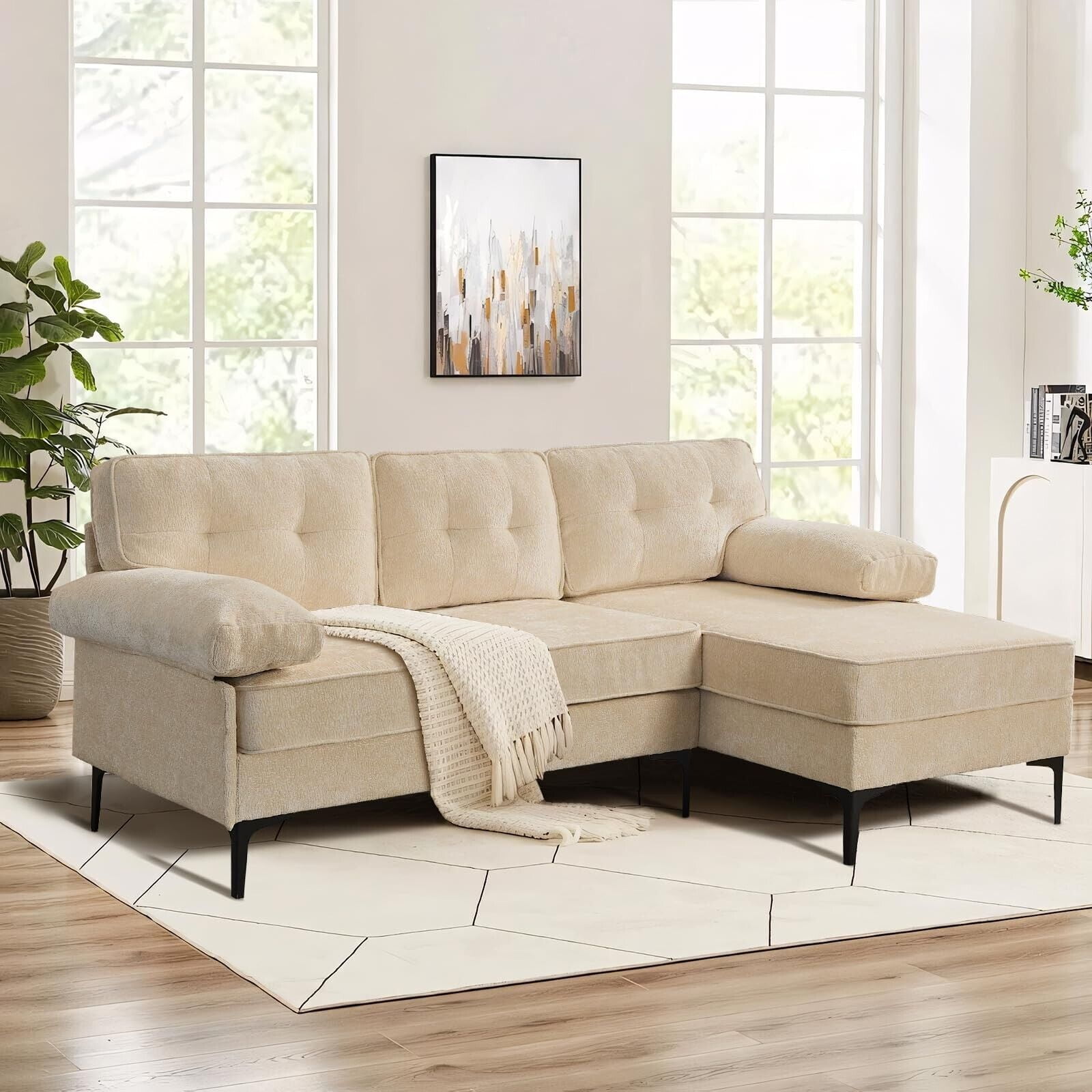 Verabella Convertible Sectional Couch Sofa, 82" Snowflake Velvet L ...