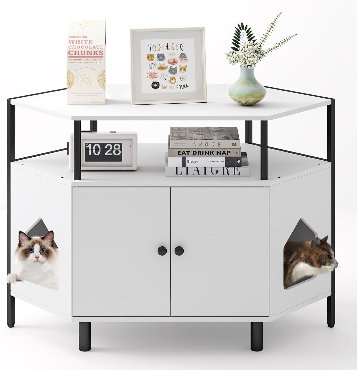 Verabella Corner Cat Litter Box Enclosure - Cat Washroom Hidden ...