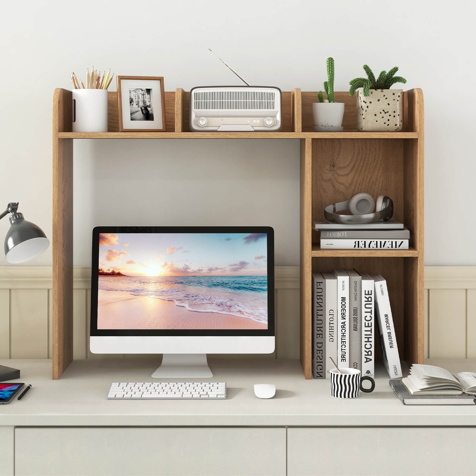 Verabella Desktop Bookshelf, Countertop Storage Hutch with 5 Shelves ...