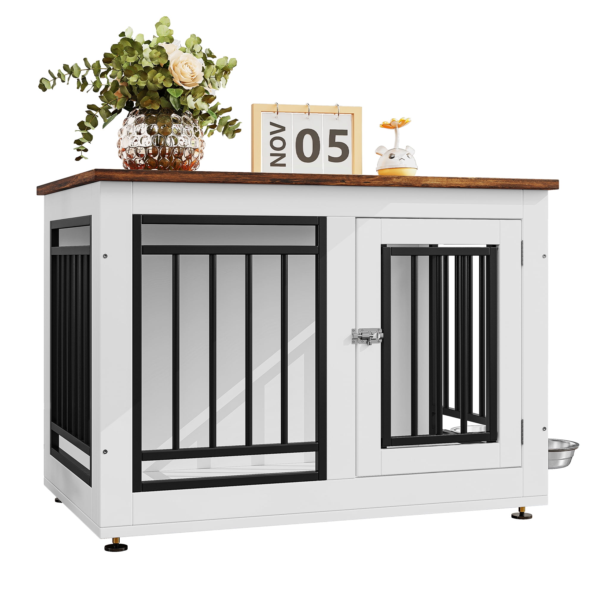 Verabella Dog Crate Furniture Kennel - Wooden Side End Table with ...