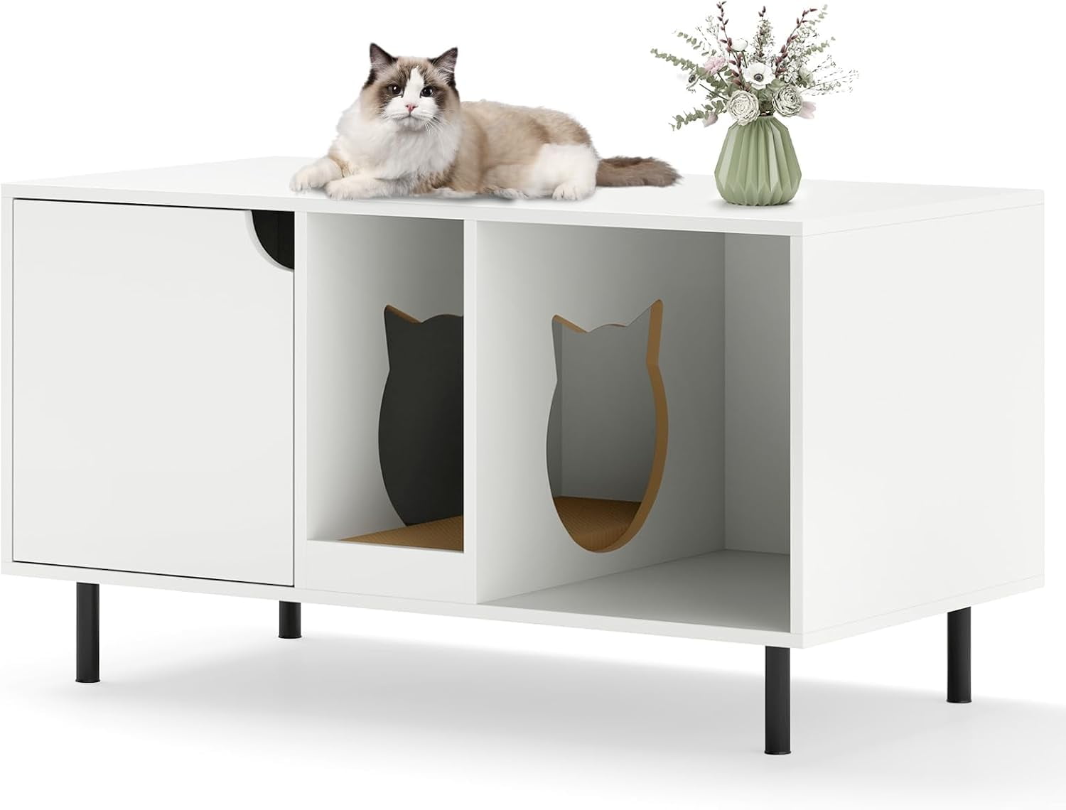 Verabella Double Litter Box Enclosure, 40 Inch Hidden Cat Washroom with ...