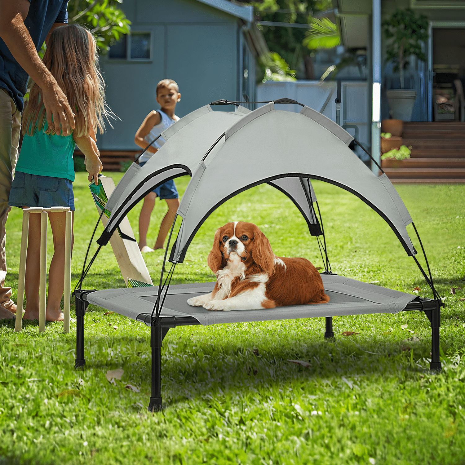 Verabella Elevated Cooling Dog Cot Bed Portable Camping Mesh Pet Bed with Removable Canopy ...