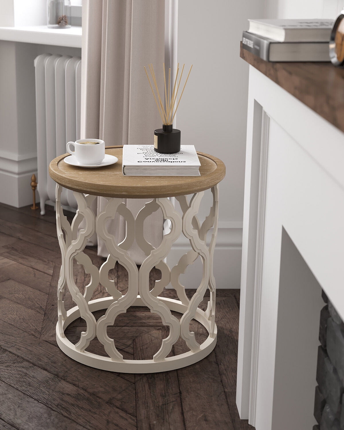 Verabella Farmhouse End Table, Distressed Tray Top Side Table with ...