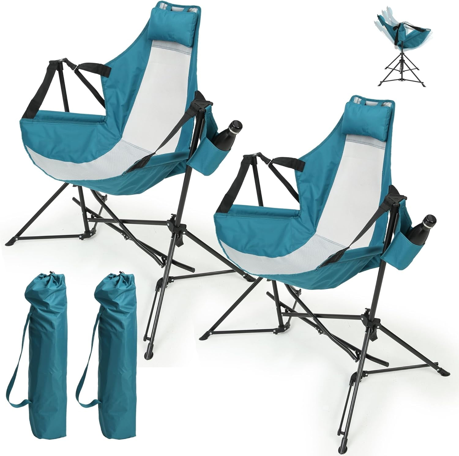 Verabella Folding Camping Chair - Outdoor Portable Swing Camp Chairs Set of 2 with Stand Adults ...
