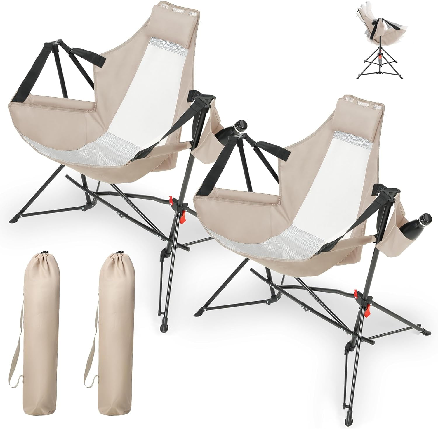 Verabella Folding Camping Chair - Outdoor Portable Swing Camp Chairs Set of 2 with Stand Adults ...