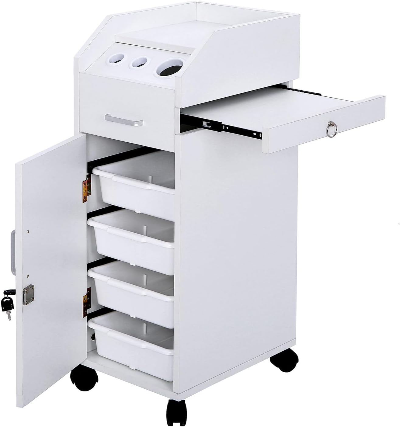 Verabella Hair Salon Storage Cart with Wheels & 3 Hair Dryer Holders ...