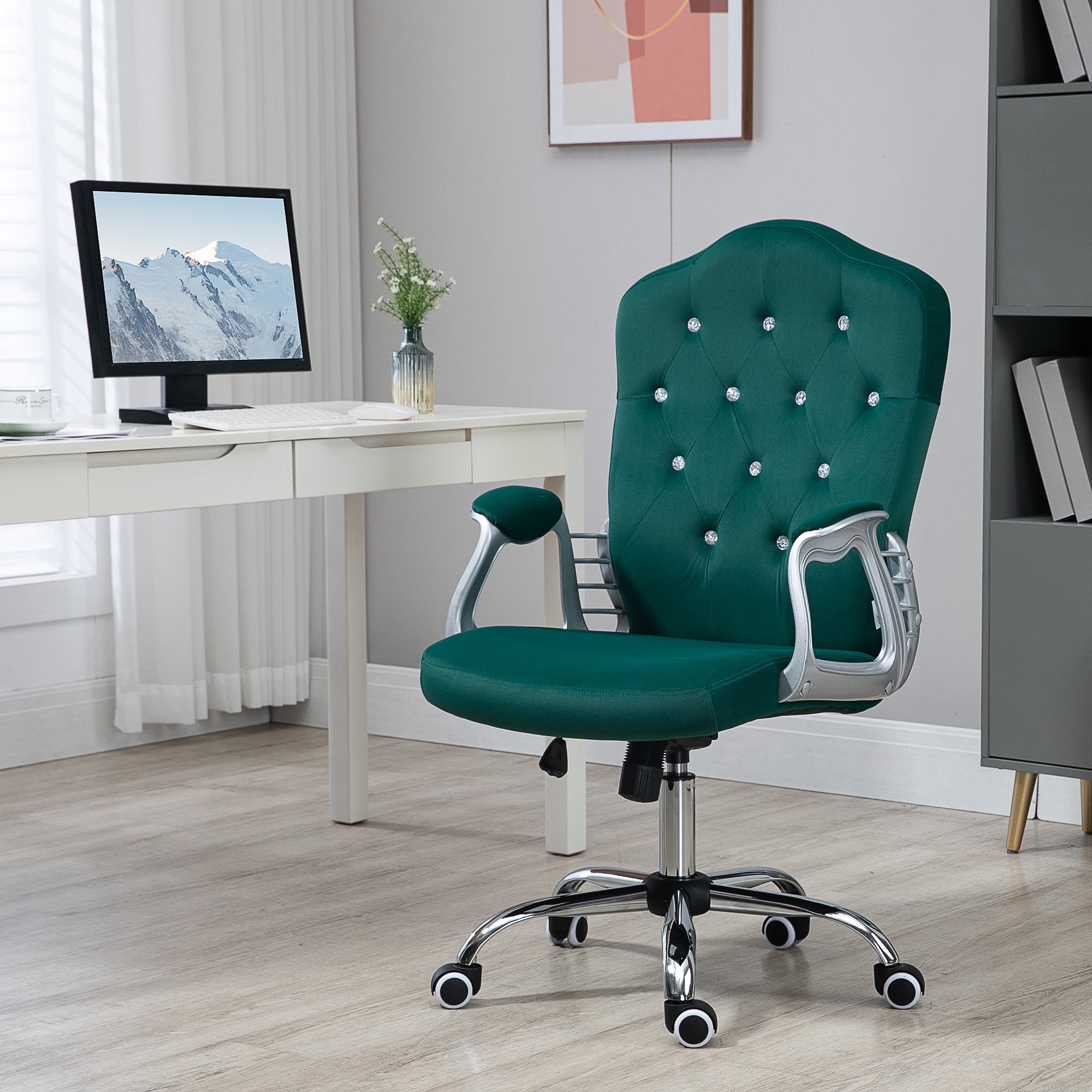 Verabella Home Office Chair, Velvet Computer Chair, Button Tufted Desk ...