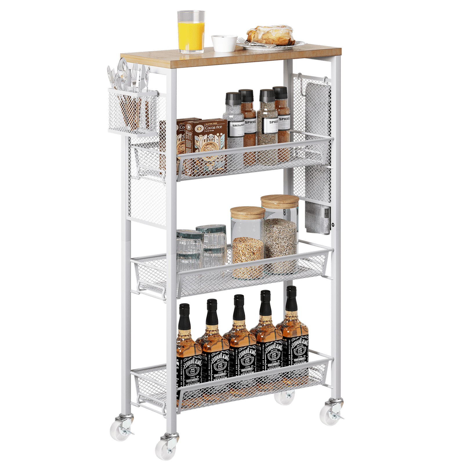 Verabella Kitchen Cart with Wheels, 4-Tier Slim Storage Cart, Mobile ...